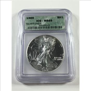 1989 American Silver Eagle*Graded MS69 by ICG*1oz .999 Fine Silver | Property Room