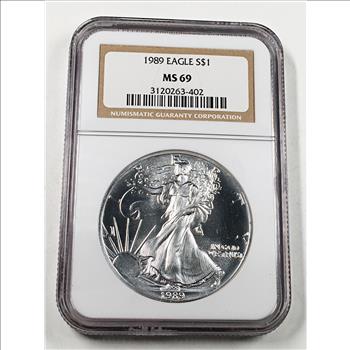 1989 American Silver Eagle*Graded MS69 by NGC*1oz .999 fine Silver | Property Room