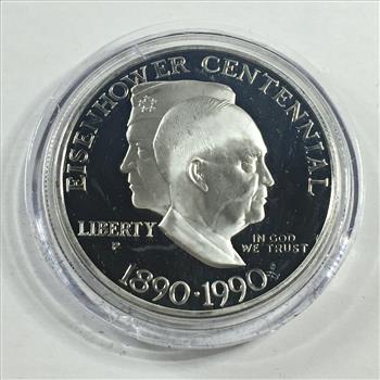 1990-P Eisenhower Centennial Commemorative Proof Silver Dollar*DCAM*In Protective Capsule ...