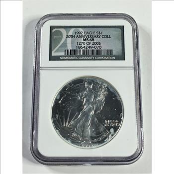1992 American Silver Eagle*Graded MS68 by NGC*#1270 of 2005*20th ...
