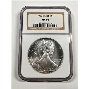 1992 American Silver Eagle*Graded MS69 by NGC*1oz .999 Fine Silver | Property Room