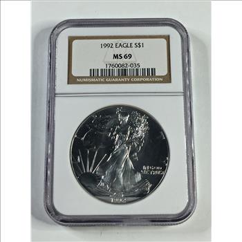 1992 American Silver Eagle*Graded MS69 by NGC*1oz .999 Fine Silver | Property Room