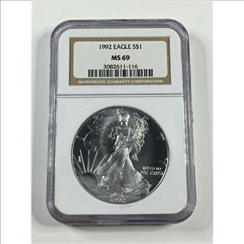 1992 American Silver Eagle*Graded MS69 by NGC*1oz .999 Fine Silver | Property Room