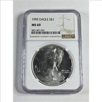 1992 American Silver Eagle*Graded MS69 by NGC*1oz .999 Fine Silver | Property Room