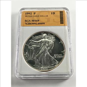 1992-P American Silver Eagle*Graded MS69 by SGS*1oz .999 Fine Silver | Property Room