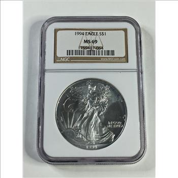 1994 American Silver Eagle*Graded MS69 by NGC*1oz .999 Fine Silver | Property Room