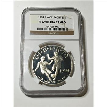 1994-S Proof World Cup Commemorative Silver Dollar*Graded PF69 ULTRA ...