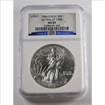 1996 American Silver Eagle*Graded MS69 by NGC*1oz .999 Fine Silver*25 Year of Silver Eagles ...
