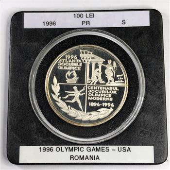 1996 Romania Silver Proof 100 Lei in Protective Holder Olympics ...