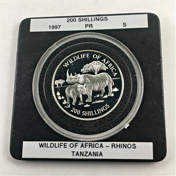 1997 Tanzania Proof Silver 200 Shillings Coin*Wildlife of Africa-Rhinos ...