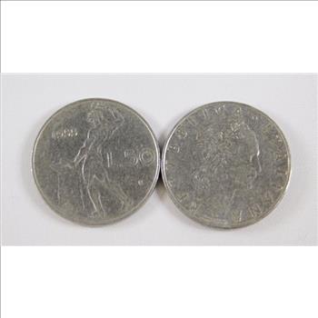 (2) 55' 56' Italian 50 Lira High Grade Coins | Property Room