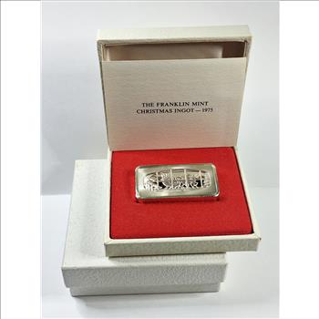 2+ oz Solid Sterling Silver Proof Christmas Ingot*1000 Grains*1975 with COA From the Franklin ...