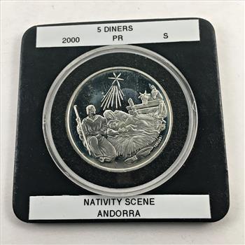 2000 Andorra 5 Dinars Nativity Scene Proof Silver Coin*Deep Cameo*In ...