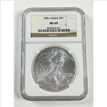 2001 American Silver Eagle*Graded MS69 by NGC*1oz .999 Fine Silver ...