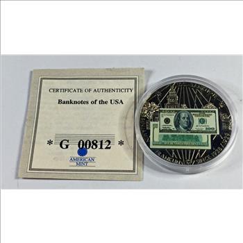 2001 Benjamin Franklin $100 Banknote Commemorative Medallion*Proof*40mm ...