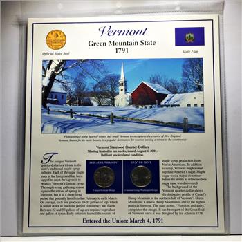 2001-D & P Vermont Commemorative State Quarters*Uncirculated with 2 ...