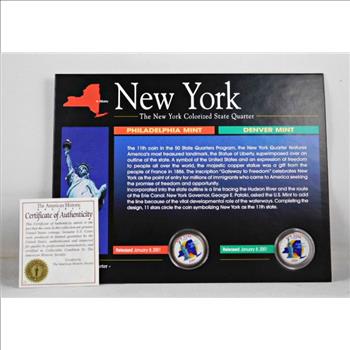 2001-P & D Colorized New York State Commemorative Quarters*On 6.5" X 8. ...