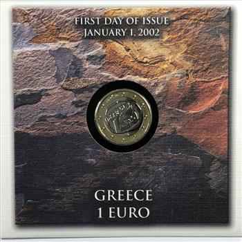 2002 Greece 1 Euro and Commemorative Stamp on First Day of Issue Cover ...