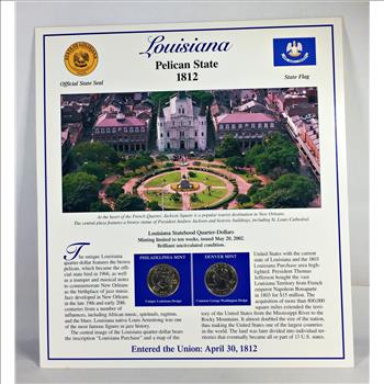 2002 P & D Louisiana Commemorative Uncirculated State Quarters*On 9" x ...
