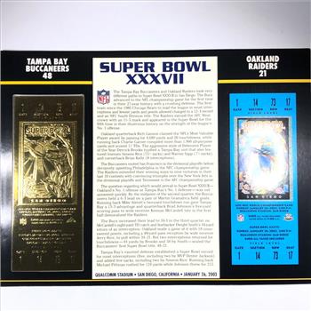 2003 Super Bowl XXXVII Gold Foil Ticket Replica*Buccaneers & Raiders*On 9" x 12" Story Board ...
