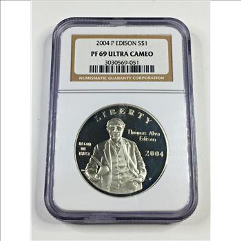 2004-P Thomas Alva Edison Commemorative Proof Silver Dollar*Graded PF69 ...