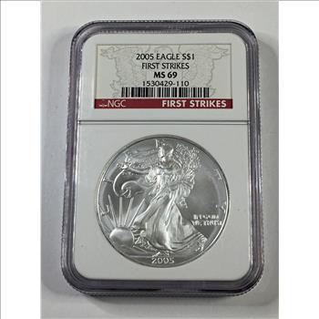 2005 American Silver Eagle*First Strikes*Graded MS69 by NGC*1oz .999 Fine Silver | Property Room