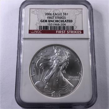 2006 American Silver Eagle*First Strikes*Graded Gem Uncirculated by NGC*1oz .999 Fine Silver ...