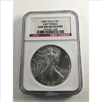 2006 American Silver Eagle*First Strikes*Graded Gem Uncirculated by NGC*1oz .999 Fine Silver ...
