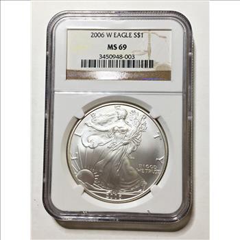 2006-W American Silver Eagle*Graded MS69 by NGC*1oz .999 Fine Silver*Struck at West Point ...