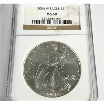 2006-W American Silver Eagle*Graded MS69 by NGC*1oz .999 Fine Silver*Struck at West Point ...