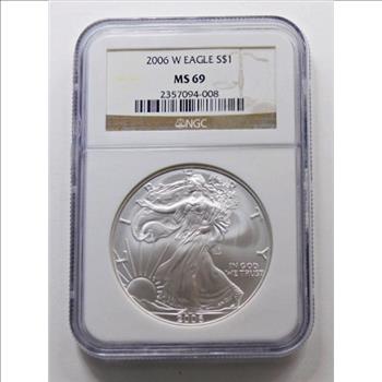 2006-W American Silver Eagle*Graded MS69 by NGC*Struck at West Point*1oz .999 Fine Silver ...
