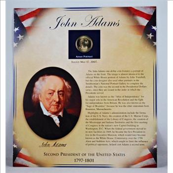 2007 John Adams Commemorative Presidential Dollar*Encased in 9" x 10 ...