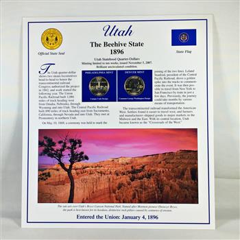 2007-D & P Utah Commemorative State Quarters*Uncirculated with 2 Stamps ...