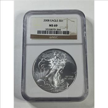 2008 American Silver Eagle*Graded MS69 by NGC*1oz .999 Fine Silver | Property Room
