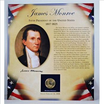 2008 James Monroe Commemorative Presidential Dollar*Encased in 9" x 10 ...
