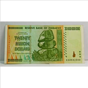 2008 Zimbabwe 20 Billion Dollars Crisp Bank Note | Property Room
