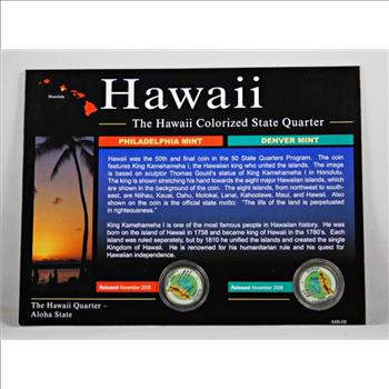 2008-P & D Colorized Hawaii State Commemorative Quarters*On 6.5" X 8.5 ...