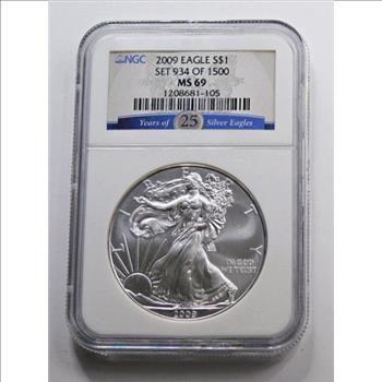 2009 American Silver Eagle*Graded MS69 by NGC*25 Years of Silver Eagles ...