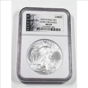 2010 American Silver Eagle*Early Releases*Graded MS69 by NGC*1oz .999 Fine Silver | Property Room
