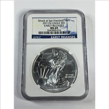 2011-(S) American Silver Eagle*1oz .999 Fine Silver*First Releases*Graded MS69 by NGC*Minted at ...
