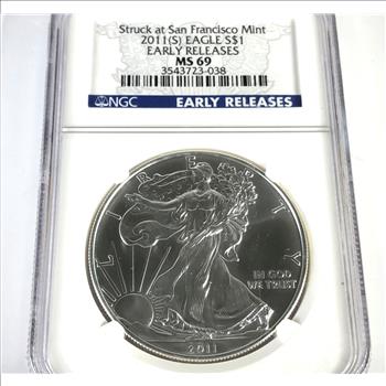 2011-(S) American Silver Eagle*Early Releases*Graded MS69 by NGC*1oz .999 Fine Silver*Struck at ...