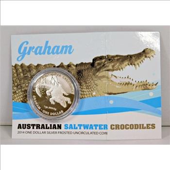 2014 Australian Frosted Silver $1*Saltwater Crocodiles*1oz .999 Fine Proof Silver*In Protective ...
