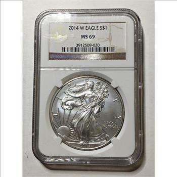 2014-W American Silver Eagle*Graded MS69 by NGC*1oz .999 Fine Silver*Struck at West Point ...