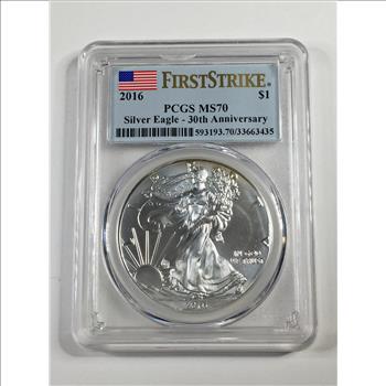 2016 American Silver Eagle*First Strike*Graded MS70 by PCGS*30th Anniversary*1oz .999 Fine ...
