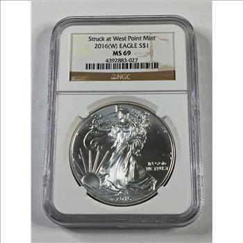 2016-(W) American Silver Eagle*Graded MS69 by NGC*1oz .999 Fine Silver*Struck at West Point ...