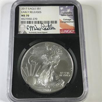 2017 American Silver Eagle*Early Releases*Graded MS70 by NGC*Signed by ...
