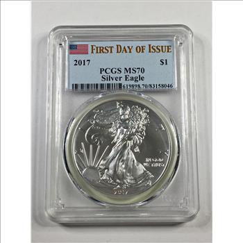 2017 American Silver Eagle*First Day of Issue*Graded MS70 by PCGS*1oz .999 Fine Silver ...
