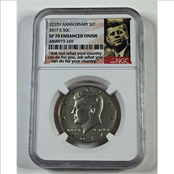 2017-S ENHANCED FINISH Kennedy Half Dollar*Graded SP70 by NGC*225th US Mint Anniversary ...