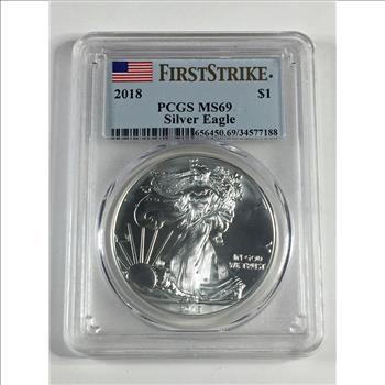 2018 American Silver Eagle*FIRST STRIKE*Graded MS69 by PCGS*1oz .999 Fine Silver | Property Room