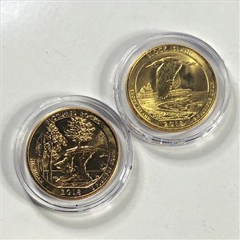 2018-P Block Island and 2018-D Pictured Rocks 24K Gold Layered ...